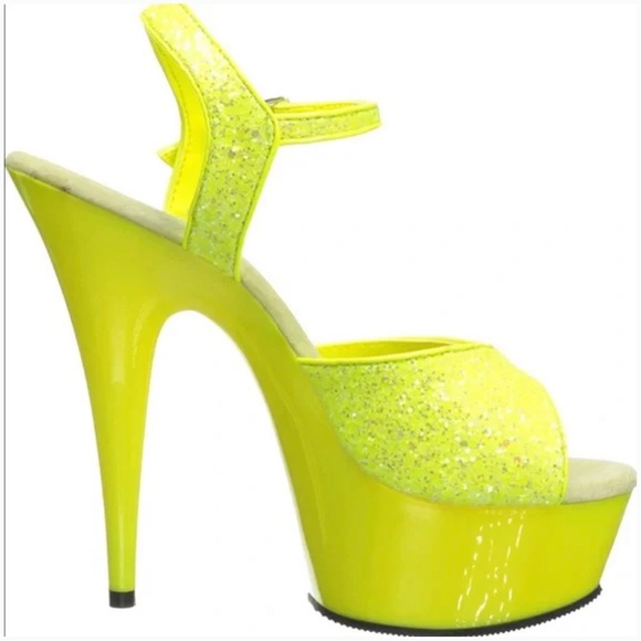Pleaser | Shoes | Pleaser Delight Uv Neon Yellow Platform Sandal Heels | Poshmark